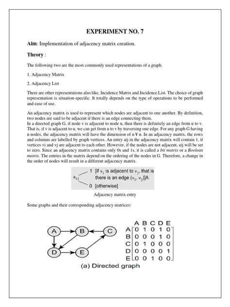 experiment no 7 adj matrix pdf matrix mathematics vertex graph