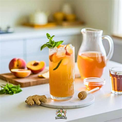 Ginger Peach Iced Tea Mocktail Recipe Thirsty Tales