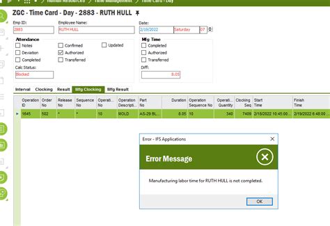 Unable To Authorize Manufacturing Clockings With A Positive Difference IFS Community