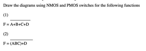solved draw the diagrams using nmos and pmos switches for the following functions 1 f a b c