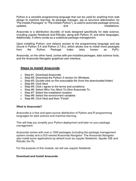 Steps To Install Anaconda Pdf Computer Science Software