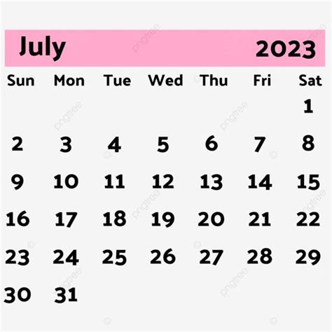 Calendario De Julio De 2023 Rosa Suave Png Dibujos Calendario 2023