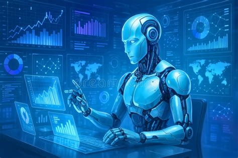 Ai Analyst At Work Futuristic Robot Processing Big Data Stock Illustration Illustration Of