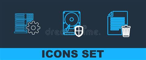 Set Line Delete File Document Server Setting And Hard Disk Drive HDD Protection Icon Vector
