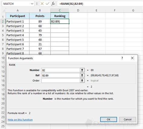 Excel Function Rank