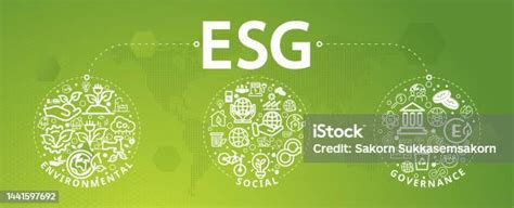 Esg 아이콘 벡터 일러스트 레이 션 개념은 녹색 배경에 지속 가능하고 윤리적인 비즈니스 네트워킹에서 환경 사회 및 거버넌스를 위한 개념입니다 Esg에 대한 웹 및 소셜