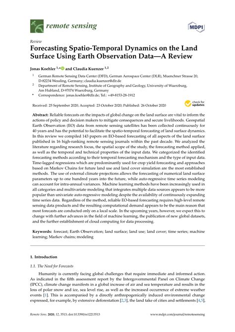 Pdf Forecasting Spatio Temporal Dynamics On The Land Surface Using Earth Observation Dataa Review