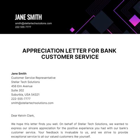 Free Appreciation Letter For Bank Customer Service Template To Edit Online