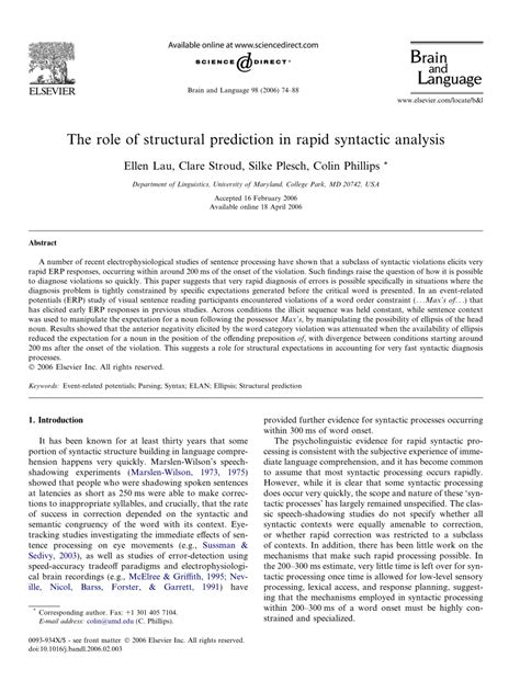 PDF The Role Of Structural Prediction In Rapid Syntactic Analysis