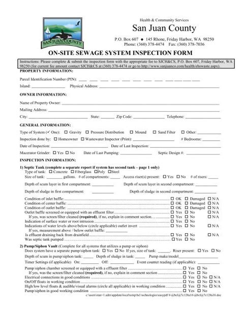 On Site Sewage System Inspection Form San Juan County
