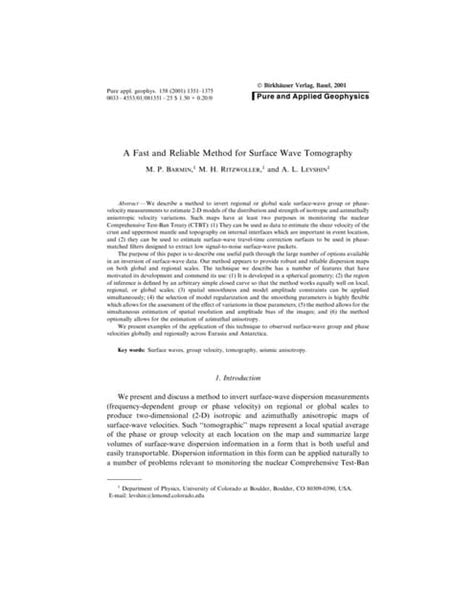 Surface Wave Tomography Pdf