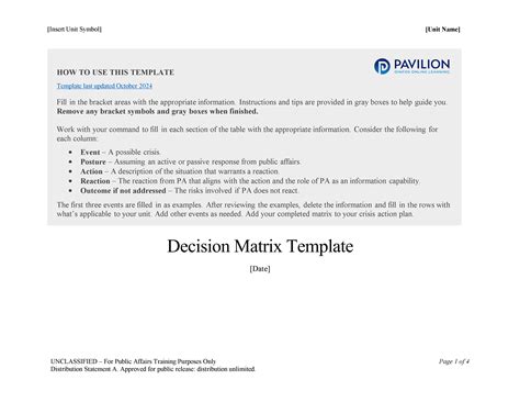 Decision Matrix Template DINFOS Pavilion Template