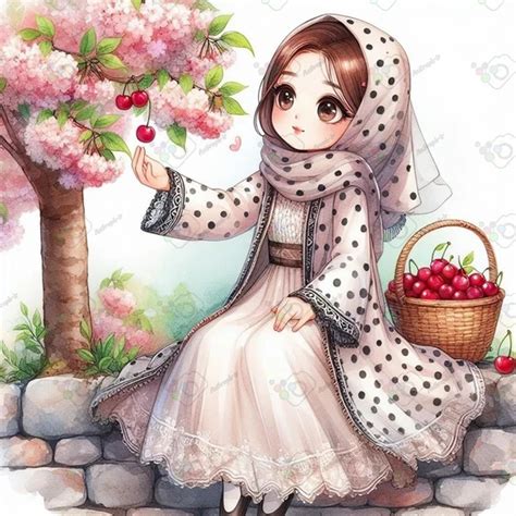 خرید و قیمت بک گراند کودکانه دختر ناز با شال و لباس خال خالی زیر درخت