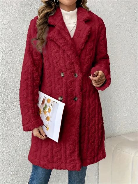 더블 브레스티드 라펠 테디 코트 다용도 롱 슬리브 텍스처 열화물 겨울 아우터 여성 의류 Temu Republic Of Korea