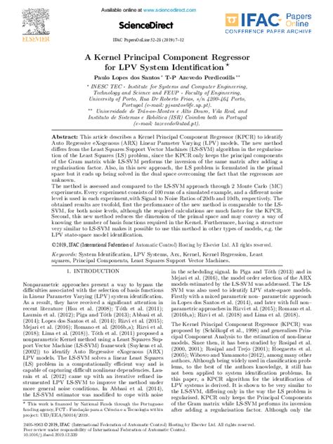 Pdf A Kernel Principal Component Regressor For Lpv System Identification Pdf A Kernel Principal Component Regressor For Lpv System Identification