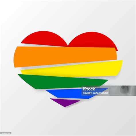 흰색 바탕에 실연 줄무늬의 모양에 Lgbt 무지개 긍지 플래그입니다 레즈비언 게이 양성 애자 트랜스 젠더 3d 종이 예술 마음 엽서 포스터 광고 인쇄 웹 디자인 템플릿