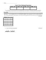 Unit2Test Pdf Name Unit 2 Test Rational Functions K U 11 TIPS 11 APP 14 COM 8 To Earn