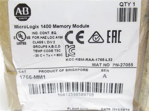 Allen Bradley 1766 Mm1 Micrologix 1400 Memory Module Austin Surplus