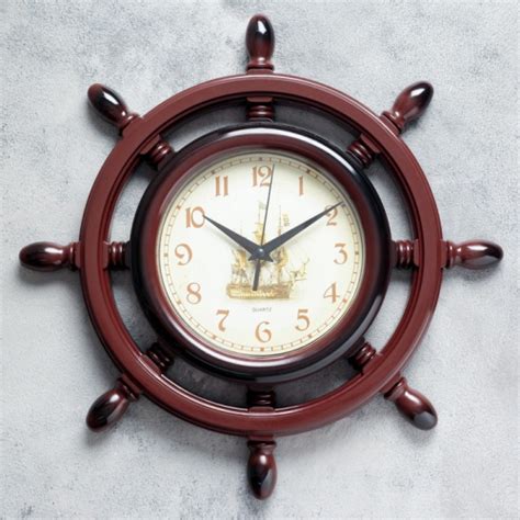 Часы настенные серия Море Штурвал плавный ход D 35 см коричневая патина