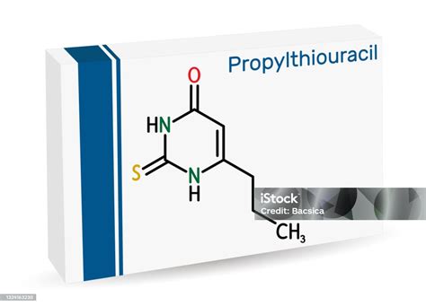 프로필티우라실 Ptu 분자 갑상선 기능 항진증을 치료하는 데 사용되는 갑상선 항갑상선 특성을 가진 티오레아 유도체입니다 골격 화학 포뮬러 의약품용 용지 포장 Drug에 대한