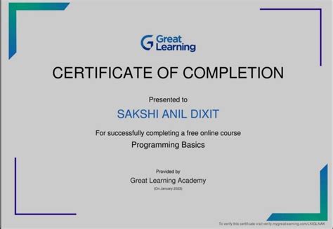 Sakshi Dixit On Linkedin Successfully Completed Programming Basics At Great Learning