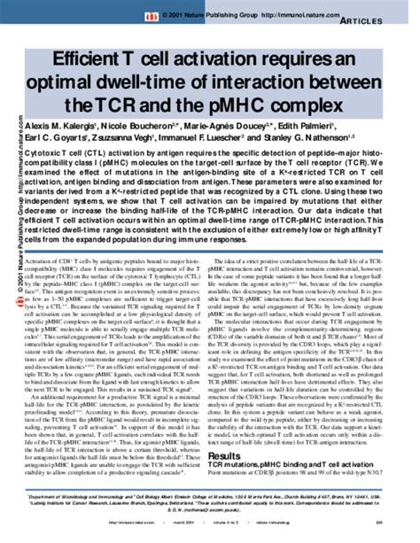 pdf efficient t cell activation requires an optimal dwell time of