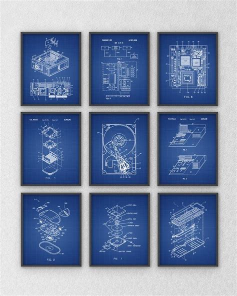 PRINTABLE Set Of Computer Blueprint Patent Images Technology Wall Art Set Computer Geek