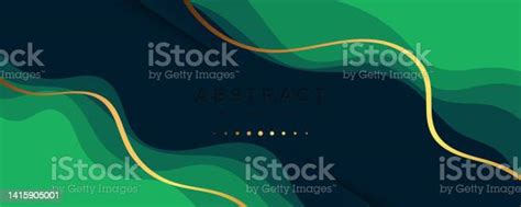 추상 파란색과 녹색 그라디언트 유체 웨이브 배경과 기하학적 모양 물결 모양의 층이있는 장식 종이 절단 방문 페이지 책 표지