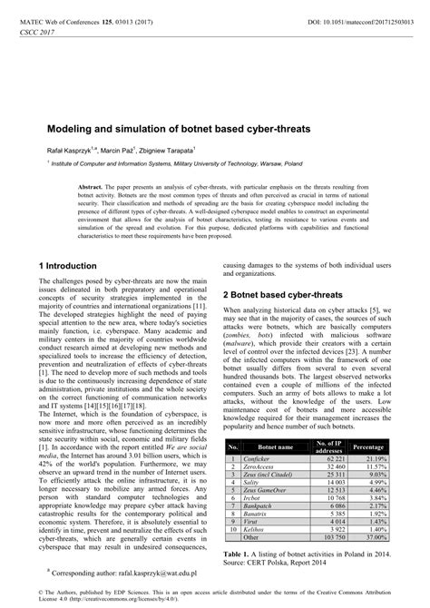 Pdf Modeling And Simulation Of Botnet Based Cyber Threats