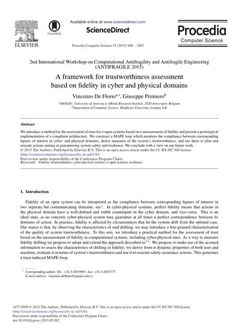 Pdf A Framework For Trustworthiness Assessment Based On Fidelity In Cyber And Physical Domains