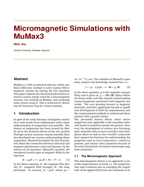 MuMax3 Micromagnetic Simulations Theory Analysis