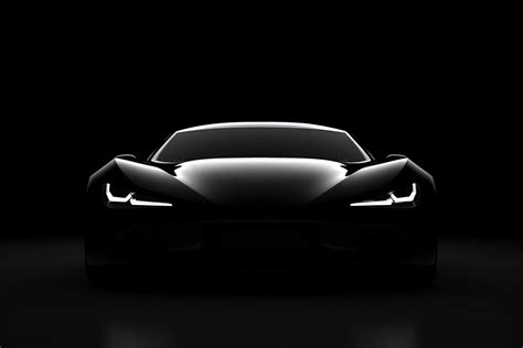 Front View Dark Silhouette Of A Modern Sport Black Car Isolated On