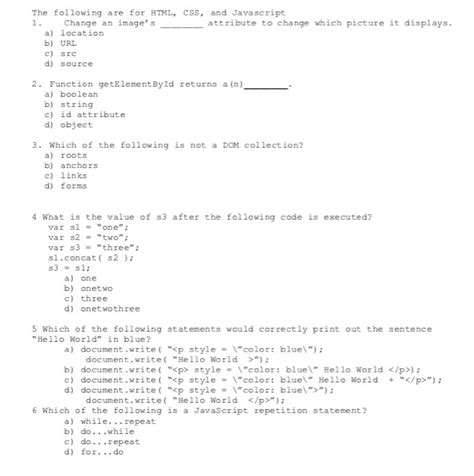 Solved The Following Are For Html Css And Javascript