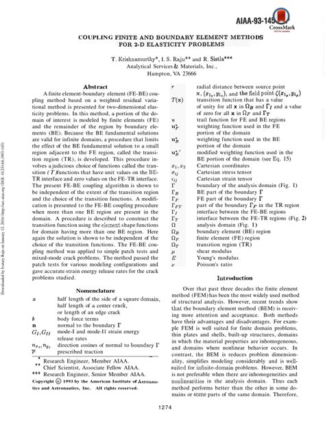Pdf Coupling Finite And Boundary Element Methods For 2 D Elasticity