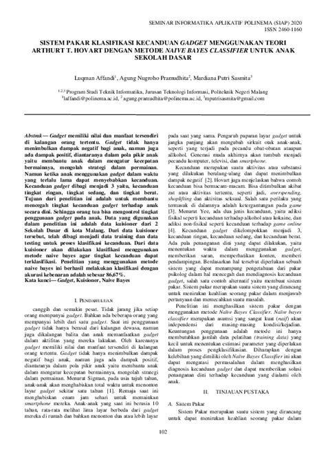 Pdf Sistem Pakar Klasifikasi Kecanduan Gadget Menggunakan Teori