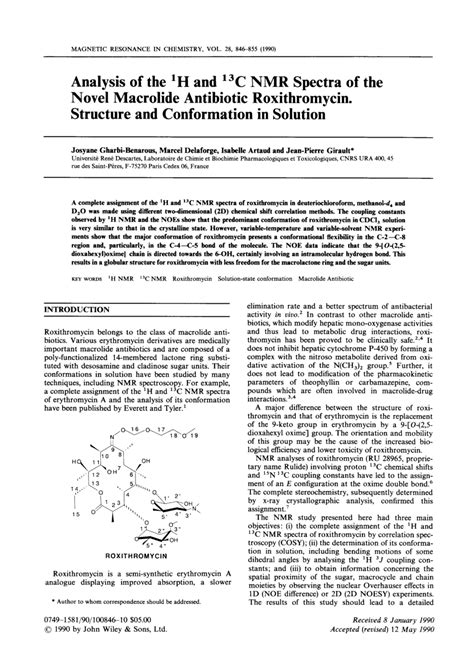 Pdf Analysis Of The 1h And 13c Nmr Spectra Of The Novel Macrolide Antibiotic Roxithromycin