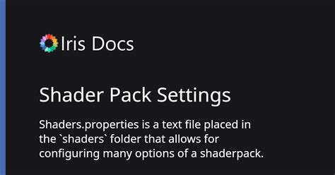 Shader Pack Settings Iris Docs