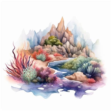 Premium Ai Image Hyper Realistic Watercolor Landscape Illustration