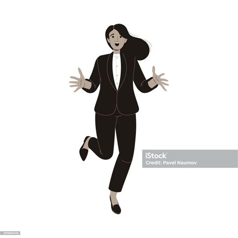 검은 양복을 입은 여성 사무실 직원이 서류 작업에서 탈출 벡터 일러스트레이션 개념에 대한 스톡 벡터 아트 및 기타 이미지 개념 겁먹은 경영자 Istock