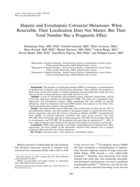 Pdf Hepatic And Extrahepatic Colorectal Metastases When Resectable
