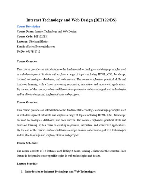 Lecture 1 Internet Technology And Web Design Cuu Pdf Dynamic Web Page World Wide Web