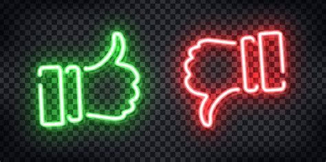 벡터 사실적으로 격리된 네온 사인의 엄지 손가락 상하 로고장식 및 투명 한 배경에 덮습니다 등급 네트워크 및 소셜 미디어의 개념 네온에 대한 스톡 벡터 아트 및 기타 이미지