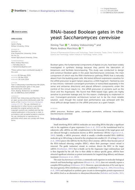 PDF RNAi Based Boolean Gates In The Yeast Saccharomyces Cerevisiae