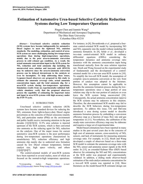 Pdf Estimation Of Automotive Urea Based Selective Catalytic Reduction Systems During Low