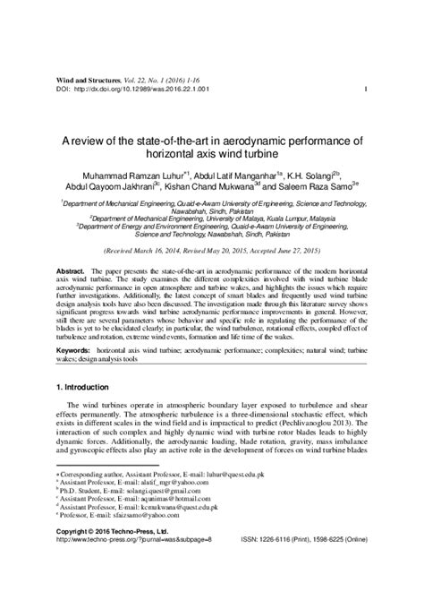Pdf A Review Of The State Of The Art In Aerodynamic Performance Of Horizontal Axis Wind Turbine