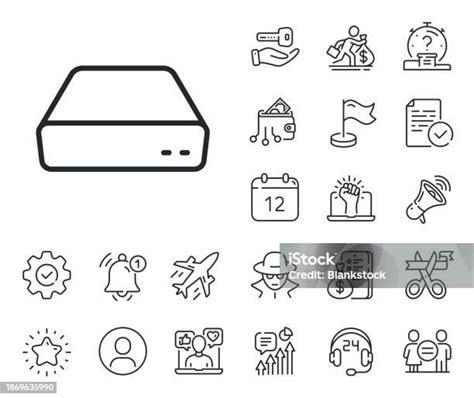 Mini Pc Line Icon Small Computer Device Sign Salaryman Gender Equality And Alert Bell Vector向量圖形