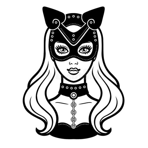 Animation Portrait Of The Beautiful Girl In A Mask Of A Cat Stock