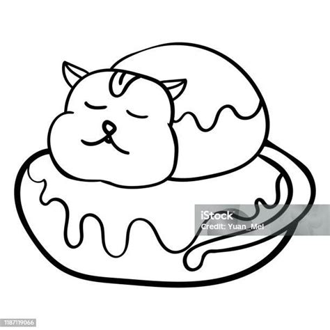 일본 케이크 고양이 또는 고양이 과자 케이크 디저트 색칠 하기 페이지 색칠 공부 윤곽선 벡터 벡터 일러스트레이션 0명에 대한 스톡 벡터 아트 및 기타 이미지 Istock