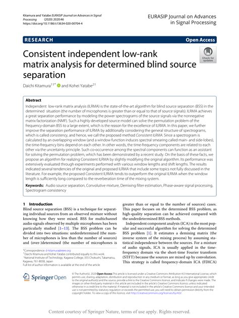 Pdf Consistent Independent Low Rank Matrix Analysis For Determined Blind Source Separation