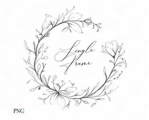 Wreath Sketched Line Art Wreath Clipart Hand Drawn Botanical